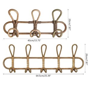 A FEI Rustic Rattan Wall Hooks 3 or 5 Hooks Hanging Coat Rack Storage Rattan Wall Hanger Clothing Hat Towel Hanger