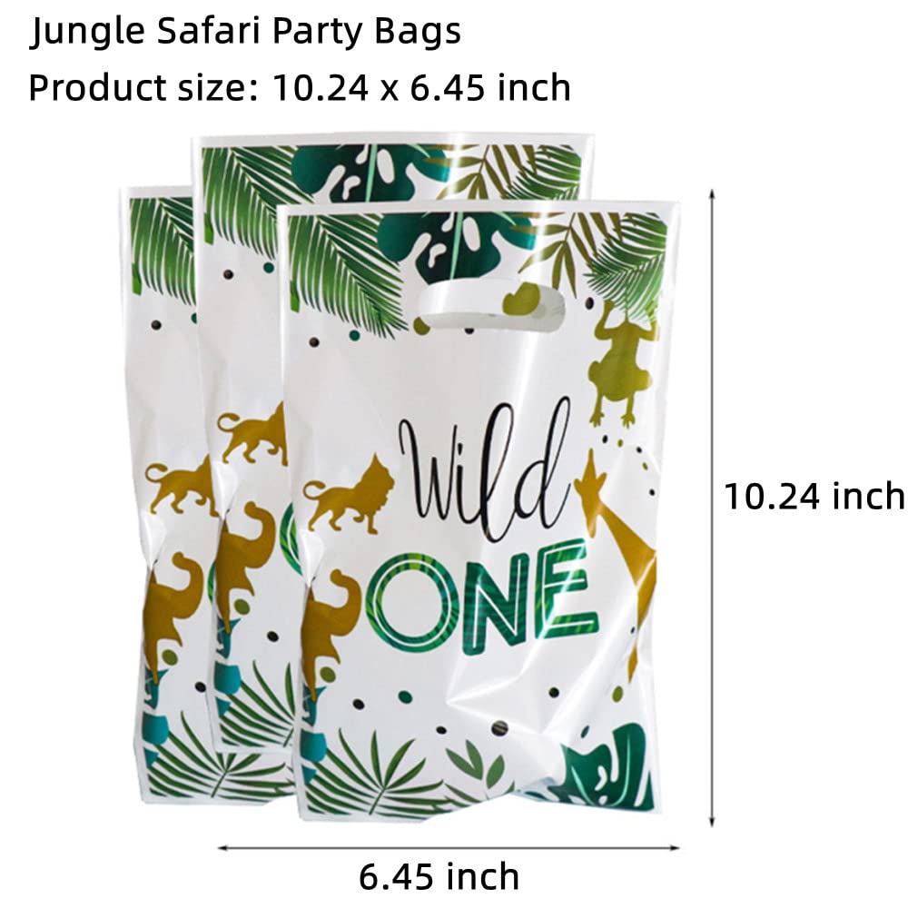 LEBERY Jungle Safari Party Bags 30pcs, Wild One Gift Bag, Jungle Safari Party Favors, Plastic Goodies Candy Treat Snack Bag for Kids Jungle Safari Animal Wild One Birthday Baby Shower Party Supplies