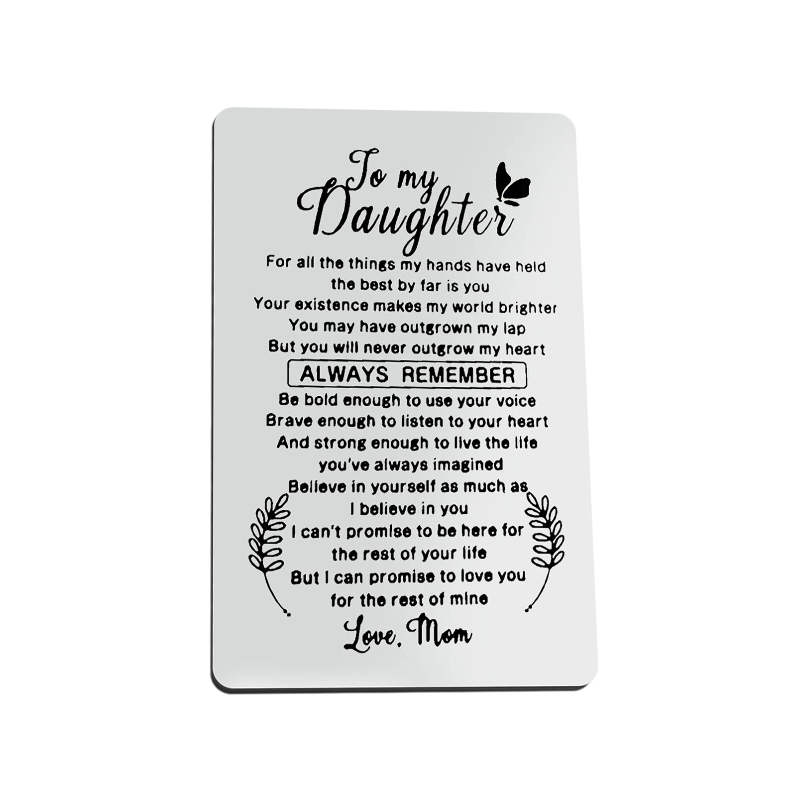 Xiahuyu Daughter Birthday Gifts from Mom Engraved Wallet Card for Daughter Graduation Gifts Christmas Birthday Gifts for Daughter Mothers Day Wedding Gifts Daughter Gifts from Mom