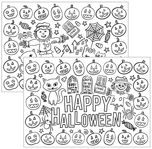 Iconikal Color-Your-Own 2-Sided Reversible Disposable Paper Place Mats, Happy Halloween, 14 x 10-Inches, 22-Count