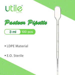 Utile 100pcs of Sterile Transfer Pipettes, Essential Oil Pipettes, Cap.3ml with 140mm Length, Low-Density Polyethylene Material, Individual Peel-Pack, 4320.0313.100