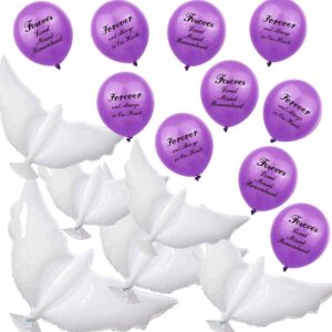 26 pieces purple memorial balloons funeral remembrance balloons and 41.3 inch peace dove balloons for release in sky,condolence, funeral, anniversary, memorial services