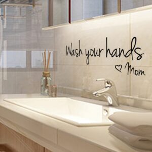 DIY Bathroom Decor Wall Stickers, Wash Your Hands Mom Quote Wall Decals Bathroom Wall Decor, Easy to Peel and Stick Wallpaper Vinyl Saying Wall Art Decor for Kids Bathrooms Home Decoration