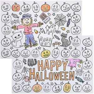 iconikal color-your-own 2-sided reversible disposable paper place mats, happy halloween, 14 x 10-inches, 22-count