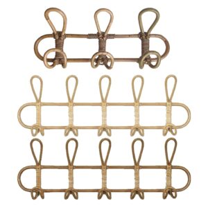 A FEI Rustic Rattan Wall Hooks 3 or 5 Hooks Hanging Coat Rack Storage Rattan Wall Hanger Clothing Hat Towel Hanger