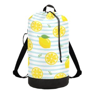 striped lemon laundry backback large heavy duty laundry bag with shoulder straps waterproof laundry bag for traveling camp dirty clothes organizer for college students