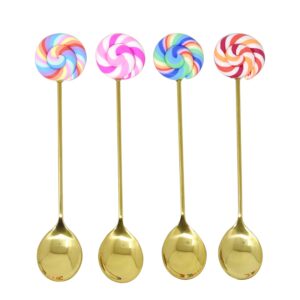 honbay 4pcs creative lollipop stainless steel spoon coffee spoon dessert spoon ice cream spoon sugar spoon mixing spoon for home, school, office or restaurant