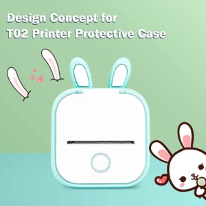 Memoking T02 Pocket Thermal Bluetooth Printer with Green Rabbit Shape Protective Case, Compatible with iOS & Android