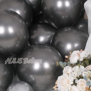 AULE Black Metallic Balloons 12 inch 50 Pcs Black Latex Balloons Chrome Helium Shiny Thicken Balloon Perfect Party Decoration for Happy Birthday Bridal Shower Graduation