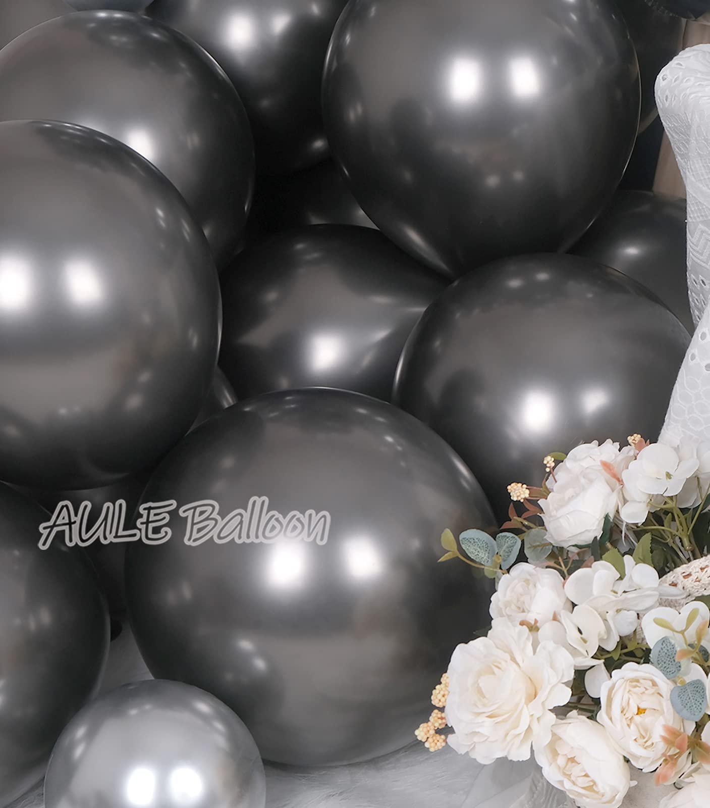 AULE Black Metallic Balloons 12 inch 50 Pcs Black Latex Balloons Chrome Helium Shiny Thicken Balloon Perfect Party Decoration for Happy Birthday Bridal Shower Graduation