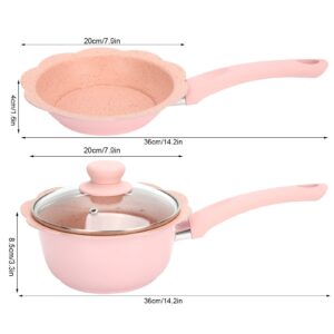 Alvinlite Non-Stick Sauce Pan, Mini Pink Frying Pot Baby Milk Pan Multifunction Cookware Set with Transparent Lid for Kitchen