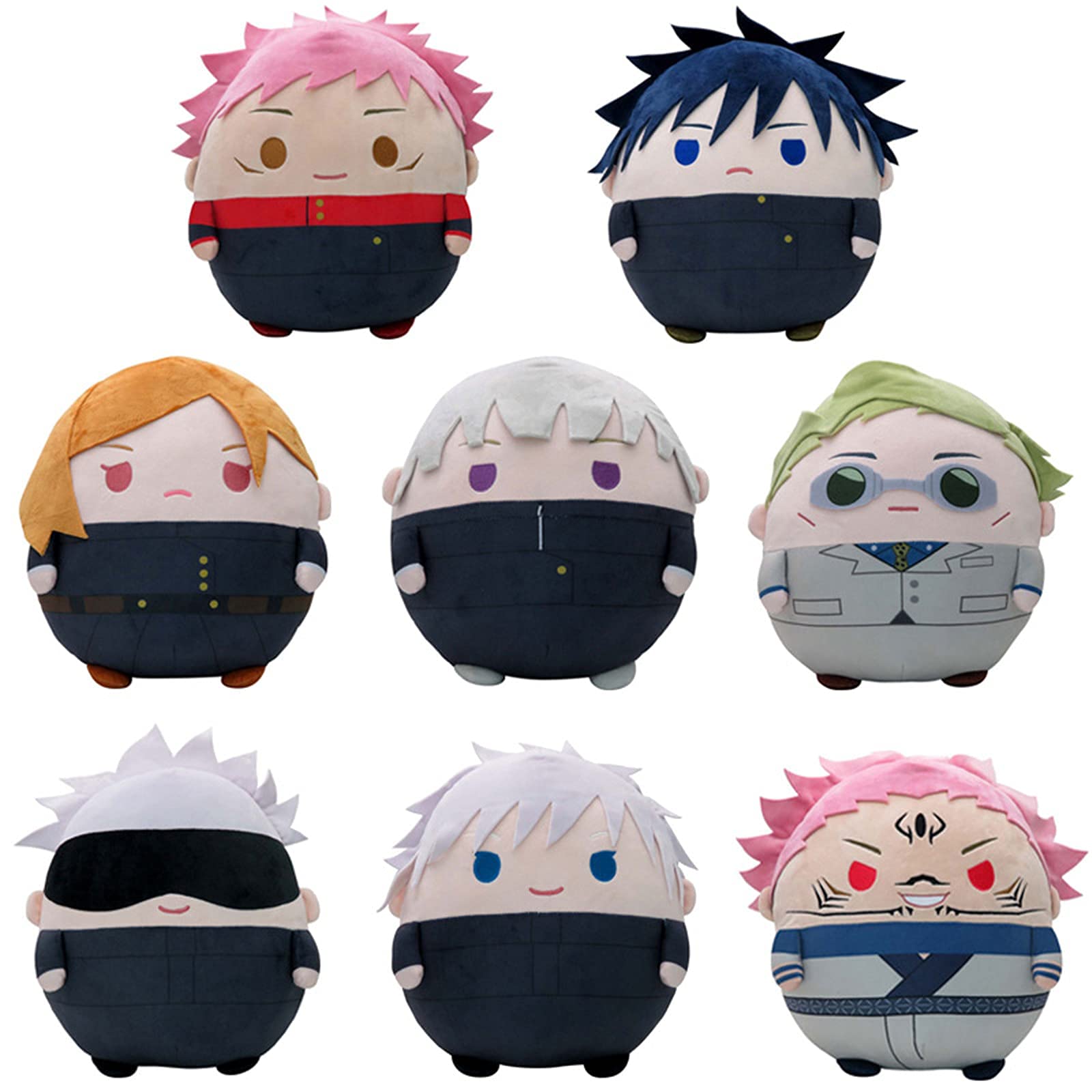 LINKOM Anime Plush Doll Figures Gojo Satoru Yuji Itadori Soft Plushie Stuffed Toys Keychain Round Cushion Pillow Cosplay Props Keyring (22cm/8.66inch, Gojo Satoru A)