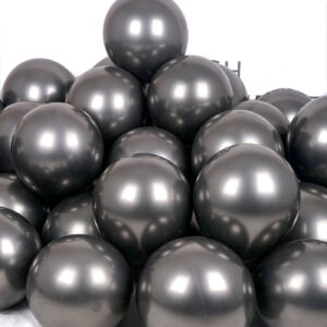 AULE Black Metallic Balloons 12 inch 50 Pcs Black Latex Balloons Chrome Helium Shiny Thicken Balloon Perfect Party Decoration for Happy Birthday Bridal Shower Graduation