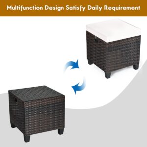 BETTARY 2PCS Patio Outdoor Ottomans, Rattan Wicker Ottoman Seat w/Removable Cushions, Rattan Footstool Footrest Seat Set, Patio Wicker Furniture Small Chair for Home,Patio, Garden, Backyard (Cream)