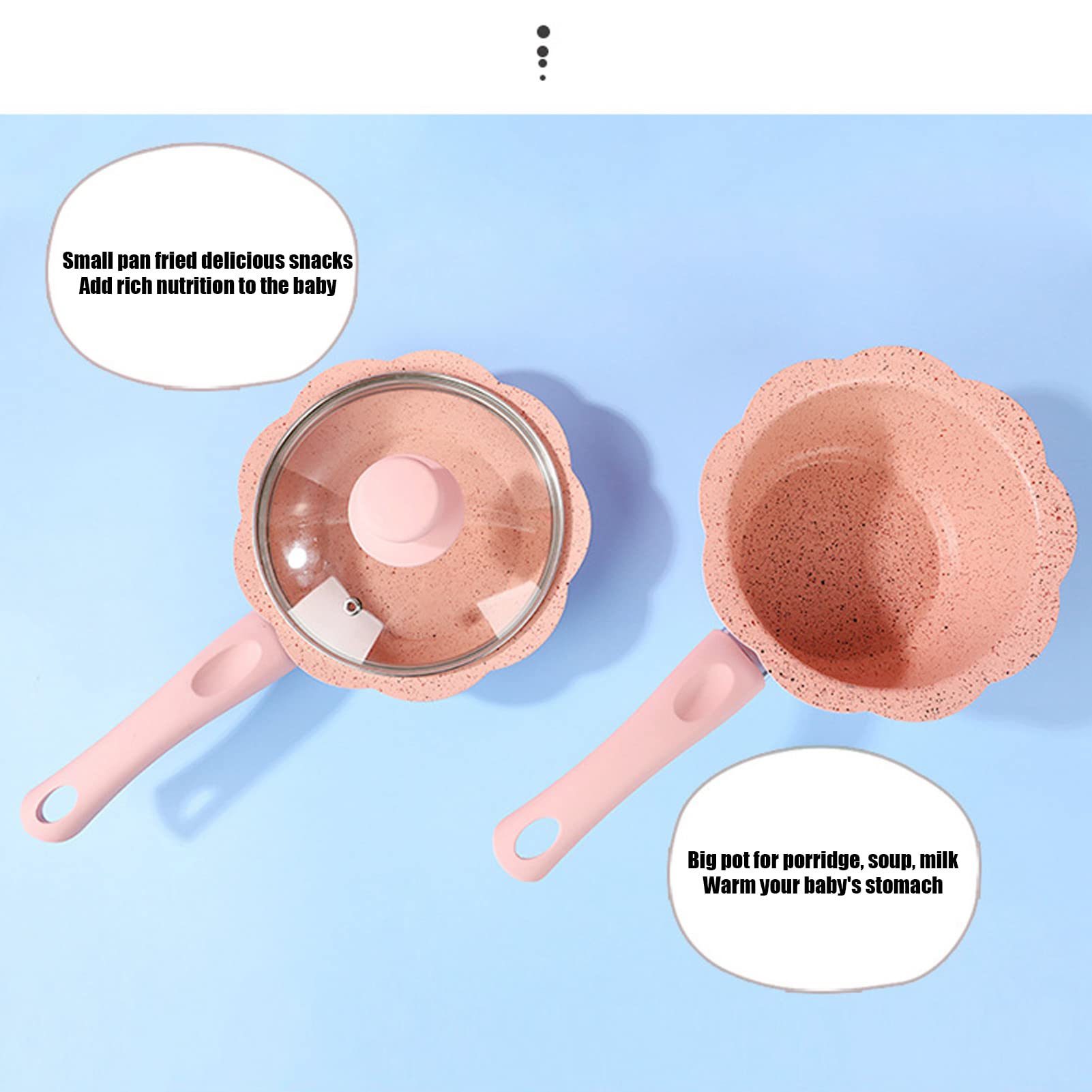 Alvinlite Non-Stick Sauce Pan, Mini Pink Frying Pot Baby Milk Pan Multifunction Cookware Set with Transparent Lid for Kitchen