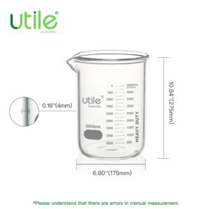 Utile 169.1oz(5000ml) Low Form Glass Beakers, Borosilicate 3.3 Glass with Printed Graduation, 4000.5000.1