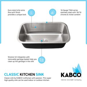 KABCO US607SSGR 30 Inch Stainless Steel Single Bowl Classic Kitchen Sink, Extra Thick 16 Gauge Undermount Rust, Sound and Heatproof Sink with Sink Strainer, Sink Grid and Rolling Up Grid