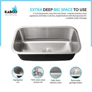 KABCO US607SSGR 30 Inch Stainless Steel Single Bowl Classic Kitchen Sink, Extra Thick 16 Gauge Undermount Rust, Sound and Heatproof Sink with Sink Strainer, Sink Grid and Rolling Up Grid