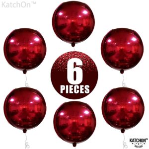 KatchOn, Big Red Metallic Balloons - 22 Inch, Pack of 6 | Round 4D Burgundy Foil Balloons, Christmas Balloons | Chrome Red Balloons, Red Marble Balloons for Christmas Decorations | Maroon Balloons