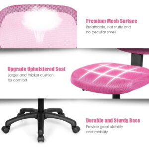 POWERSTONE Small Desk Chair Home Office Chair Armless Adjustable Swivel Ergonomic Office Computer Mesh Chair Low Back Task Chair for Small Spaces Pink