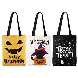 halloween tote bag 3 pack trick or treat bag pumpkin candy canvas bags 15.7 x 11.8" reusable large halloween treat bag for children for halloween candy party favor gift goodie bag for halloween party