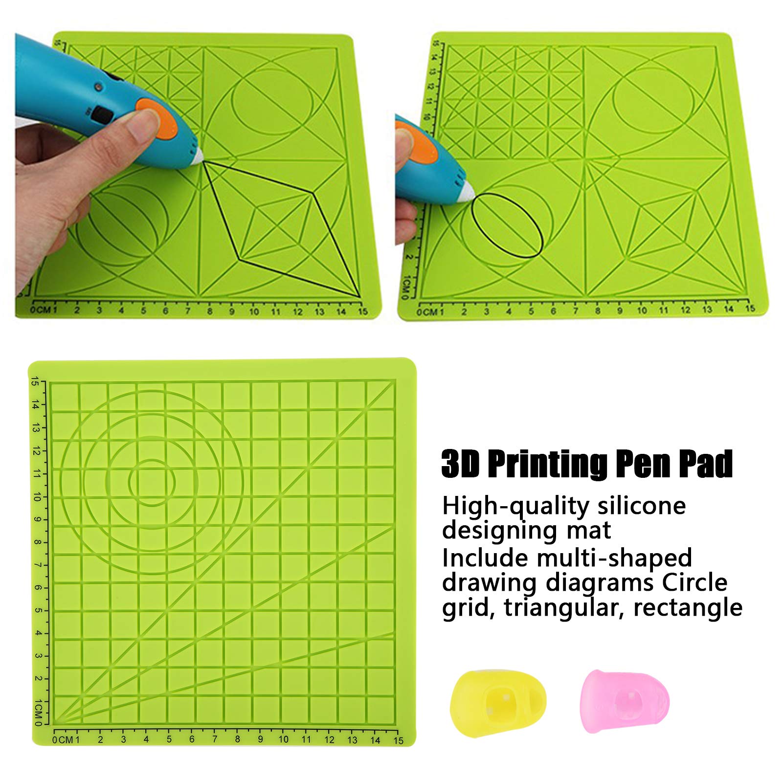 YILUFA 3D Printing Silicone Mat Template Pad Copy Board + 2Pcs Finger Cover Drawing Tools Green Type A,Material Silicone,170 X 170mm / 6.7 X 6.7in,