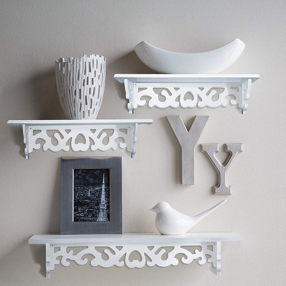 Wall Storage Rack, White Decoration Display Wall Shelf Wall Mount for Living Room