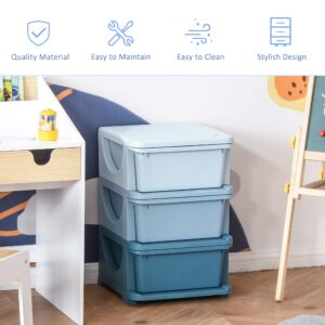 Qaba 3 Tier Kids Storage Unit, 3 Drawer Chest Toy Organizer Plastic Bins for Kids Bedroom Nursery Kindergarten Living Room for Boys Girls Toddlers, Blue