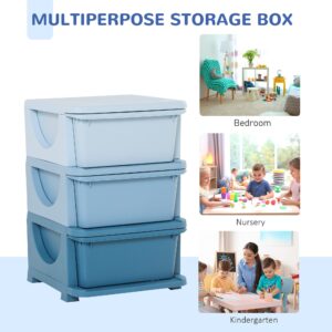 Qaba 3 Tier Kids Storage Unit, 3 Drawer Chest Toy Organizer Plastic Bins for Kids Bedroom Nursery Kindergarten Living Room for Boys Girls Toddlers, Blue