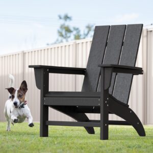 modern adirondack chair wood texture, poly lumber patio chairs, pre-assembled weather resistant outdoor chairs for pool, deck, backyard, garden, fire pit seating, black