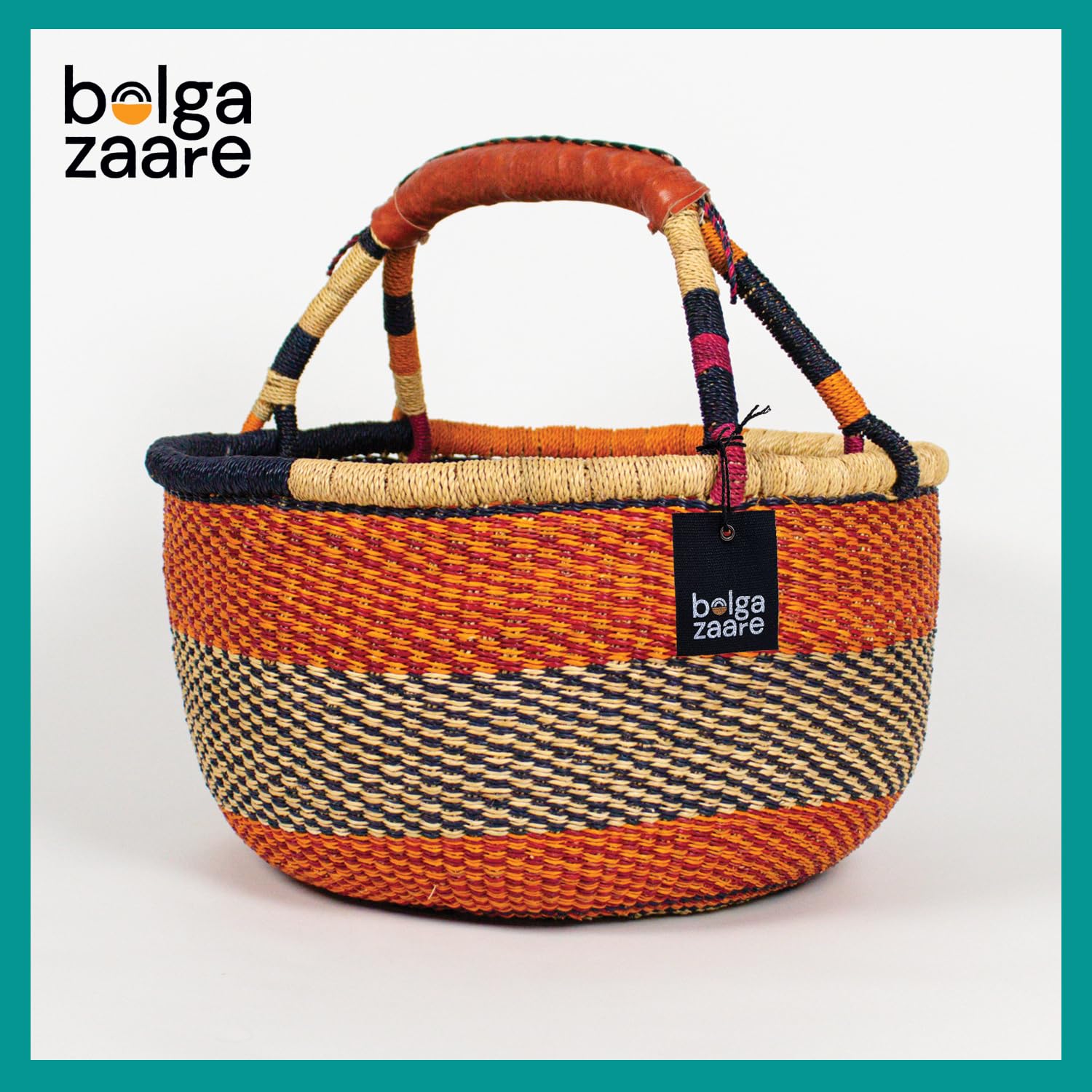 Bolga Zaare Market Basket, Handmade in Ghana Africa by Women Artisans (Colorful, Large) (16"-18" Diameter x 9"-10" H) (1 basket)