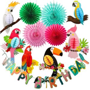 pamiso tropical birds party supplies, hanging parrot paper honeycomb decorations paper cutouts for happy birthday/hawaiian/ rainforest /summer party