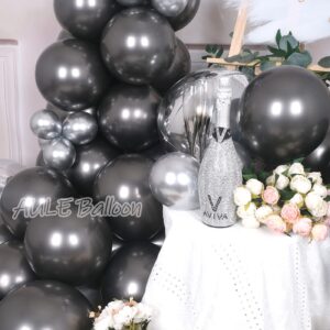 AULE Black Metallic Balloons 12 inch 50 Pcs Black Latex Balloons Chrome Helium Shiny Thicken Balloon Perfect Party Decoration for Happy Birthday Bridal Shower Graduation