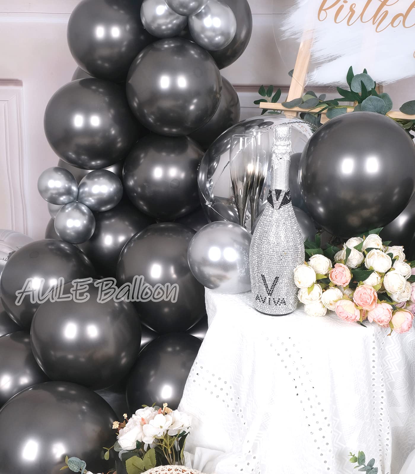 AULE Black Metallic Balloons 12 inch 50 Pcs Black Latex Balloons Chrome Helium Shiny Thicken Balloon Perfect Party Decoration for Happy Birthday Bridal Shower Graduation