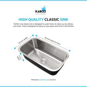 KABCO US607SSGR 30 Inch Stainless Steel Single Bowl Classic Kitchen Sink, Extra Thick 16 Gauge Undermount Rust, Sound and Heatproof Sink with Sink Strainer, Sink Grid and Rolling Up Grid