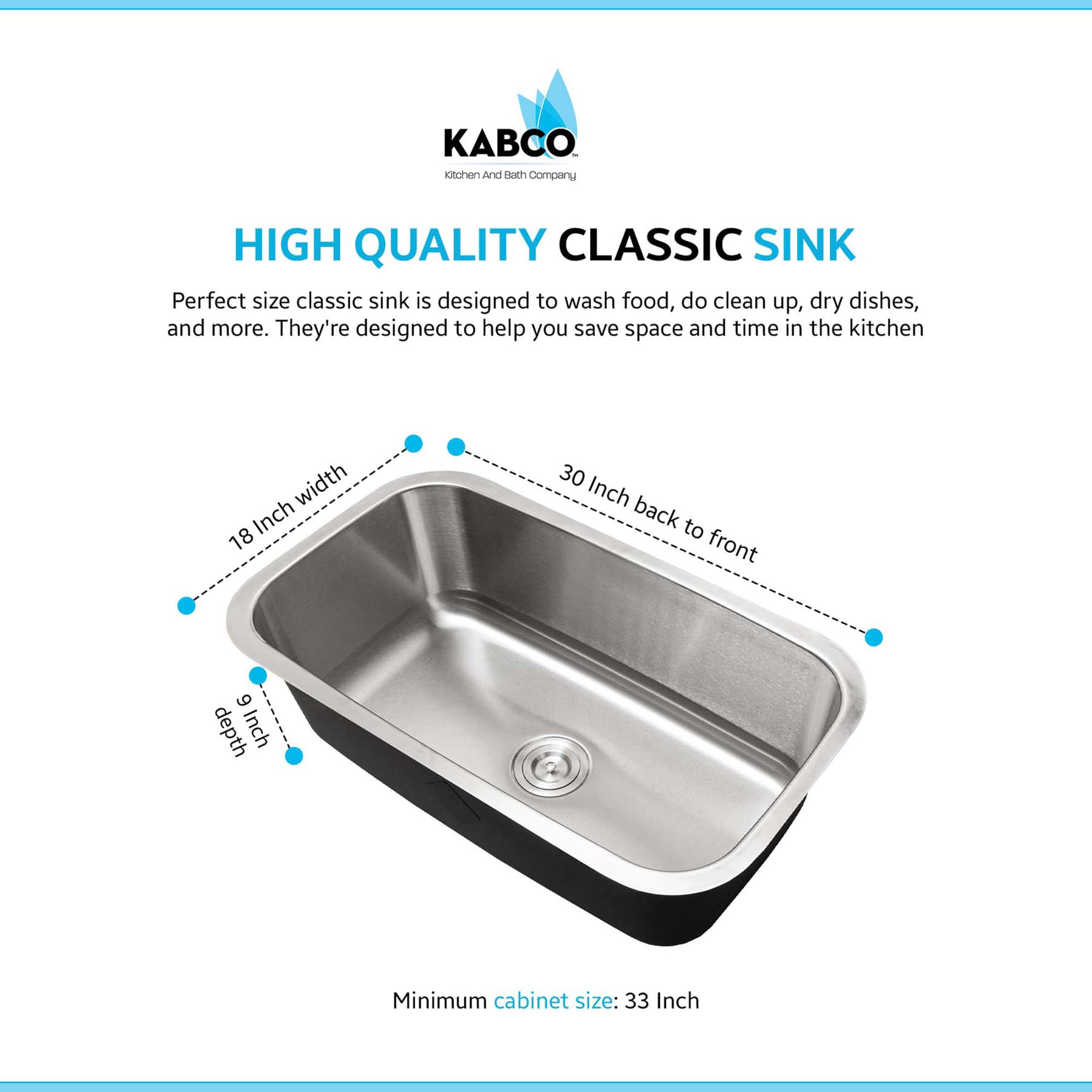 KABCO US607SSGR 30 Inch Stainless Steel Single Bowl Classic Kitchen Sink, Extra Thick 16 Gauge Undermount Rust, Sound and Heatproof Sink with Sink Strainer, Sink Grid and Rolling Up Grid