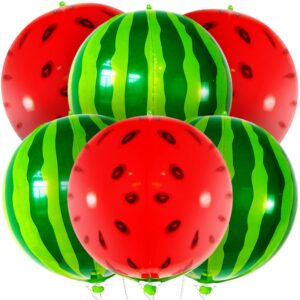 katchon, watermelon balloons for watermelon decorations - big 22 inch, pack of 6 | 360 degree 4d watermelon balloon for watermelon party supplies | one in a melon party decorations, summerween party