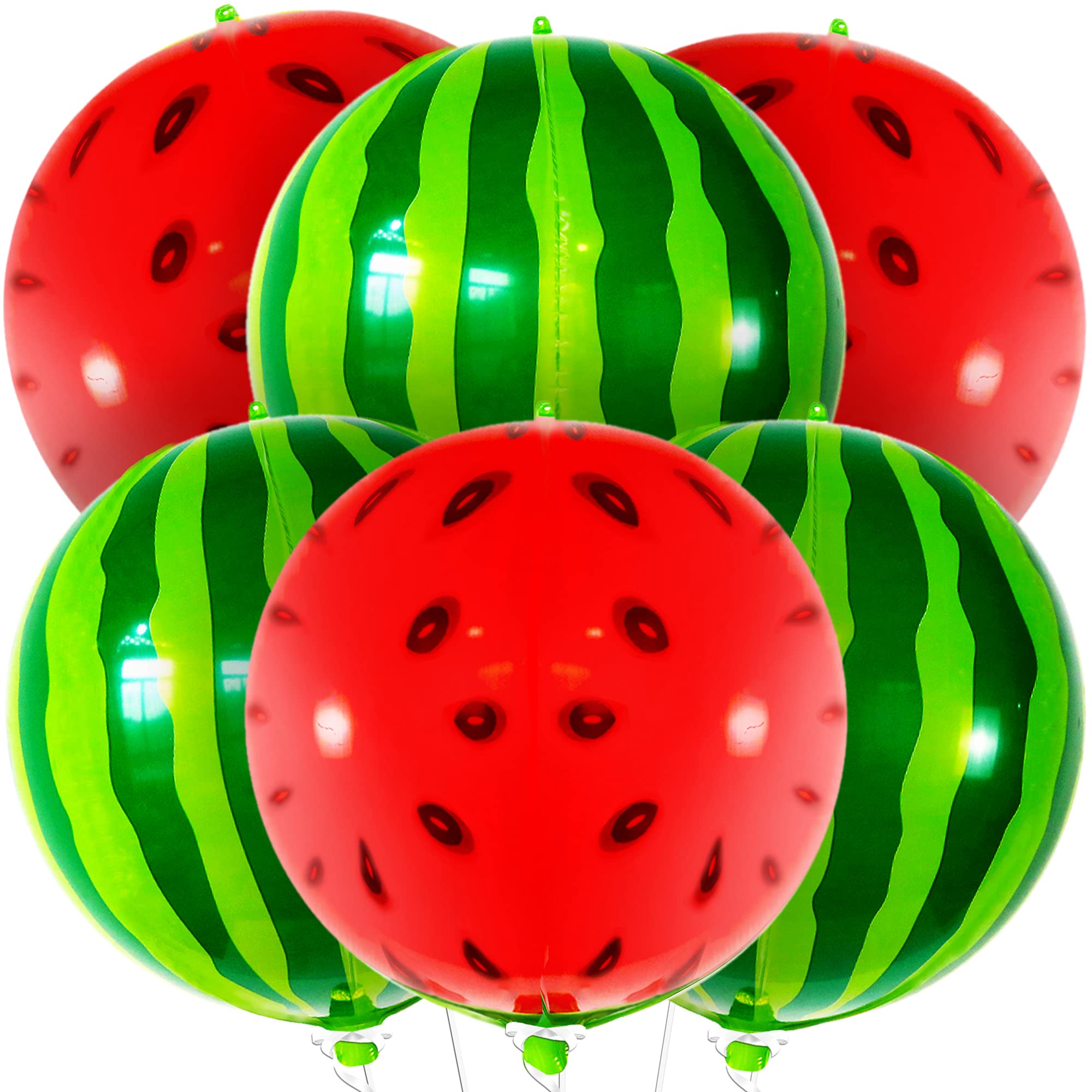 KatchOn, Watermelon Balloons for Watermelon Decorations - Big 22 Inch, Pack of 6 | 360 Degree 4D Watermelon Balloon for Watermelon Party Supplies | One In A Melon Party Decorations, Summerween Party