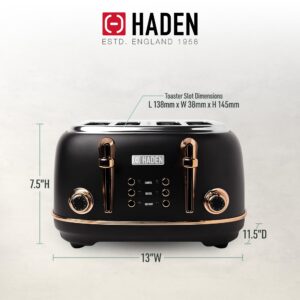 Haden Heritage 4 Slice Wide Slot Stainless Steel Toaster with Adjustable Browning Control & Non-Slip Feet, Black & Copper