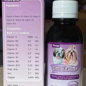 PRO-FERRIC 100 CC. Liquid Tonic Best Pet Booster Blood Support for Dogs Puppies Iron & Multi Vitamins Supplement Super Increasing Animal Immunity Energy & Power, Folic B6 B12 Promotes Red Blood Cell