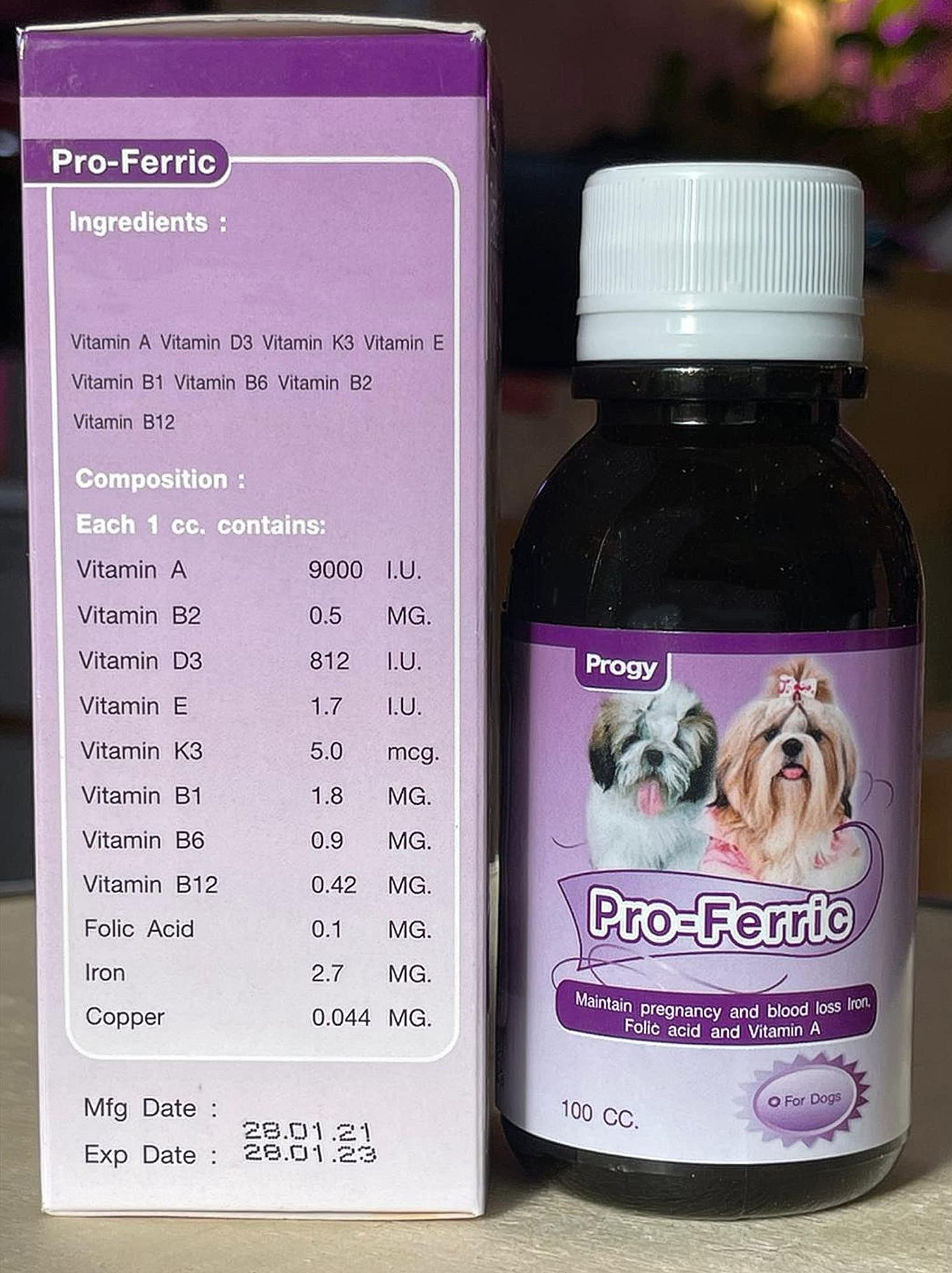 PRO-FERRIC 100 CC. Liquid Tonic Best Pet Booster Blood Support for Dogs Puppies Iron & Multi Vitamins Supplement Super Increasing Animal Immunity Energy & Power, Folic B6 B12 Promotes Red Blood Cell