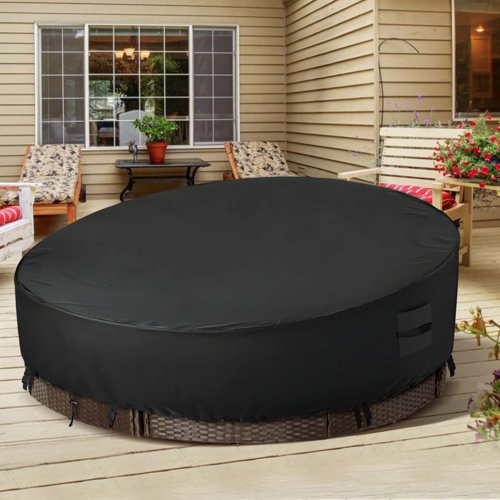 Outdoor Daybed Cover 90 Inch Patio Round Daybed Cover 420D Waterproof Heavy Duty Oxford Fabric Garden Furniture Cover (Black)…