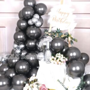 AULE Black Metallic Balloons 12 inch 50 Pcs Black Latex Balloons Chrome Helium Shiny Thicken Balloon Perfect Party Decoration for Happy Birthday Bridal Shower Graduation