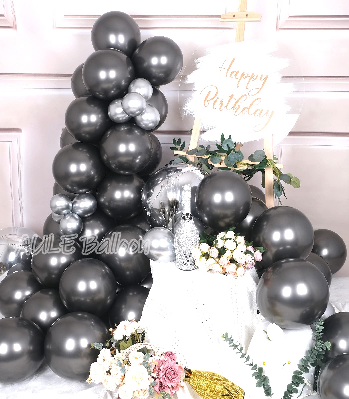 AULE Black Metallic Balloons 12 inch 50 Pcs Black Latex Balloons Chrome Helium Shiny Thicken Balloon Perfect Party Decoration for Happy Birthday Bridal Shower Graduation