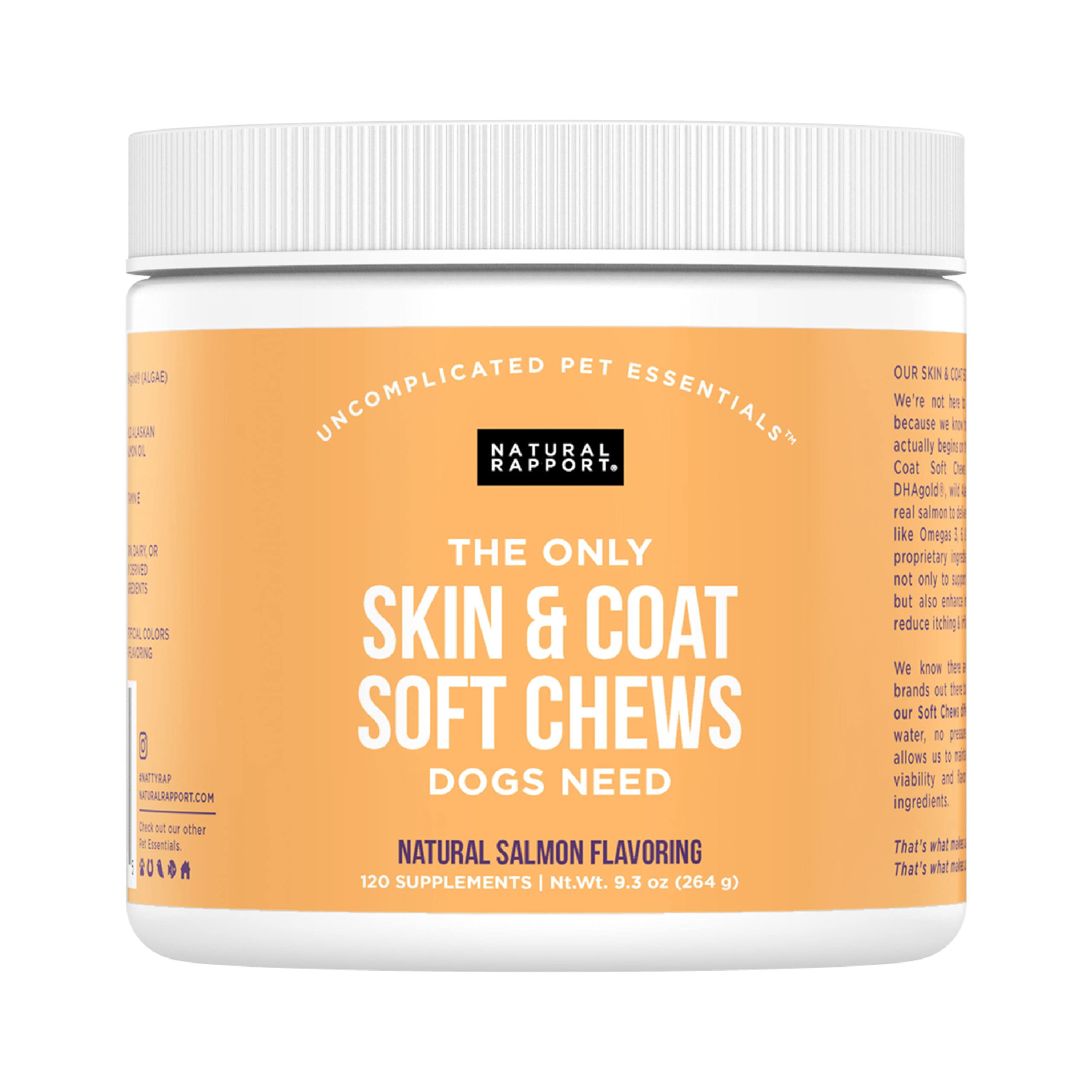 Natural Rapport Dog Skin and Coat Supplement - The Only Skin and Coat Soft Chews Dogs Need - 120ct Treats That Contain Salmon Oil and Omegas 3, 6, & 9 for a Healthy Coat