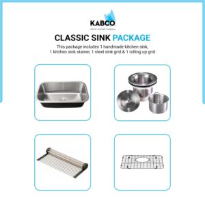 KABCO US607SSGR 30 Inch Stainless Steel Single Bowl Classic Kitchen Sink, Extra Thick 16 Gauge Undermount Rust, Sound and Heatproof Sink with Sink Strainer, Sink Grid and Rolling Up Grid