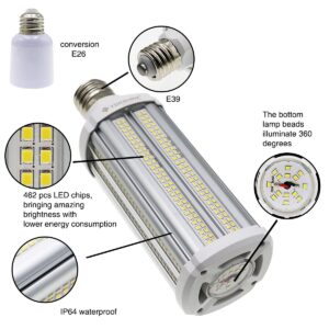 NC Super Bright 60W LED Corn Light Bulb 450 Watt Equivalent 7500 Lumens E39 Large Mogul Base Large Area 5000K Daylight White Outdoor Indoor Garage Warehouse High Bay Barn Backyard