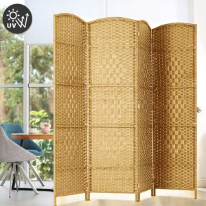 Corelax Room dividers 6 ft. Tall-20 Wide Freestanding Privacy Screen with Diamond Woven Fiber, Foldable Panel Partition Wall Divider, Double-Hinged Room Dividers(Yellow, 6 Panel)