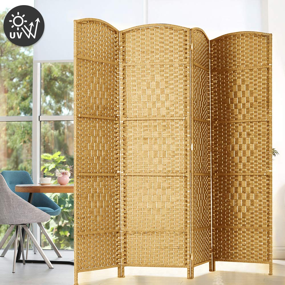 Corelax Room dividers 6 ft. Tall-20 Wide Freestanding Privacy Screen with Diamond Woven Fiber, Foldable Panel Partition Wall Divider, Double-Hinged Room Dividers(Yellow, 6 Panel)