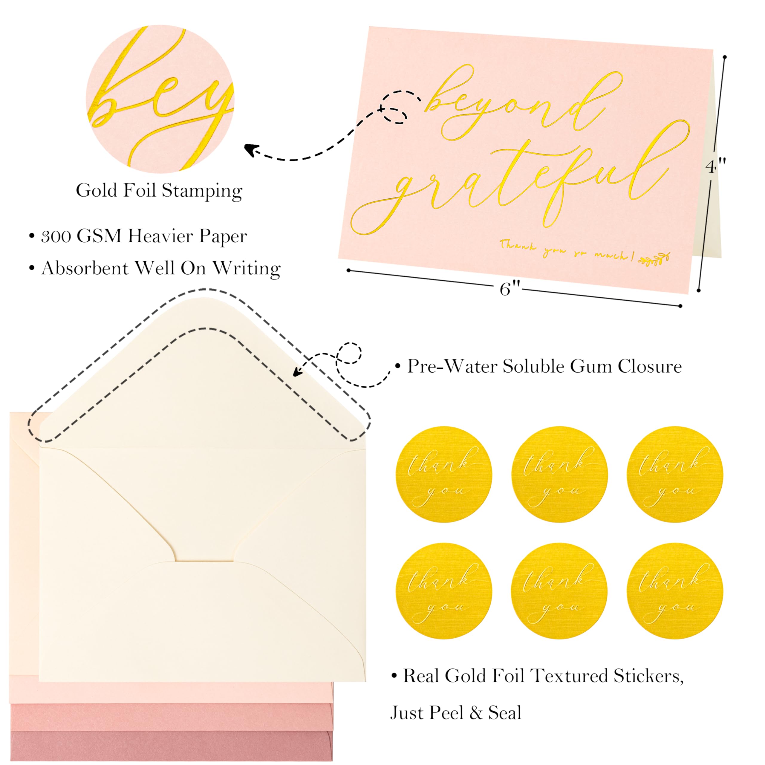 Crisky 50 pcs Rose Gold Beyond Grateful Thank You Cards With 50 Envelopes & 50 Stickers Simple, Chic, Elegant Greeting Cards Perfect for: Wedding/Business/Birthday/Graduation. 4 x 6 inches 50 Pack